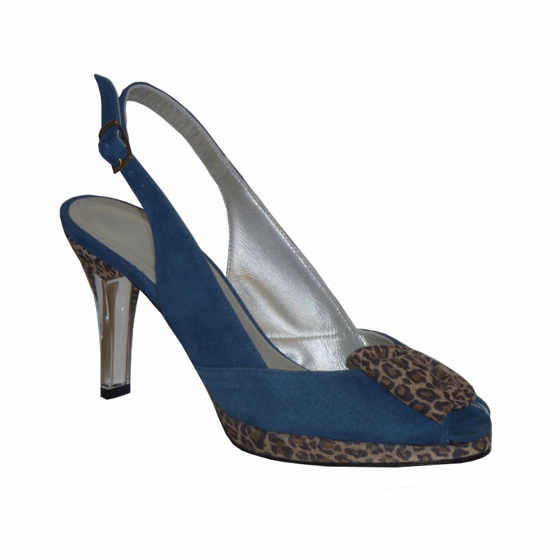 Sues Shoes Azuree - Blue & Leopard Suede Sandal